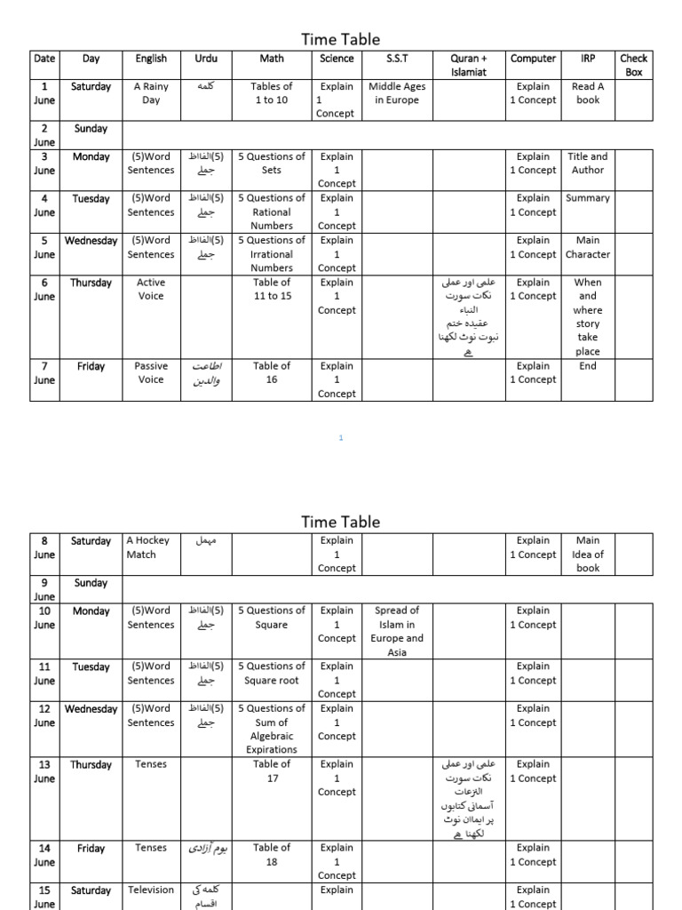 Time Table Final | PDF | Arithmetic | Mathematics