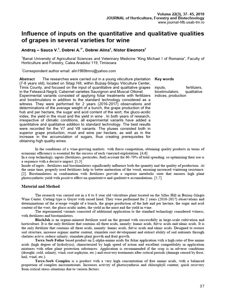 Influence of Inputs On The Quantitative and Qualitative Qualities of ...