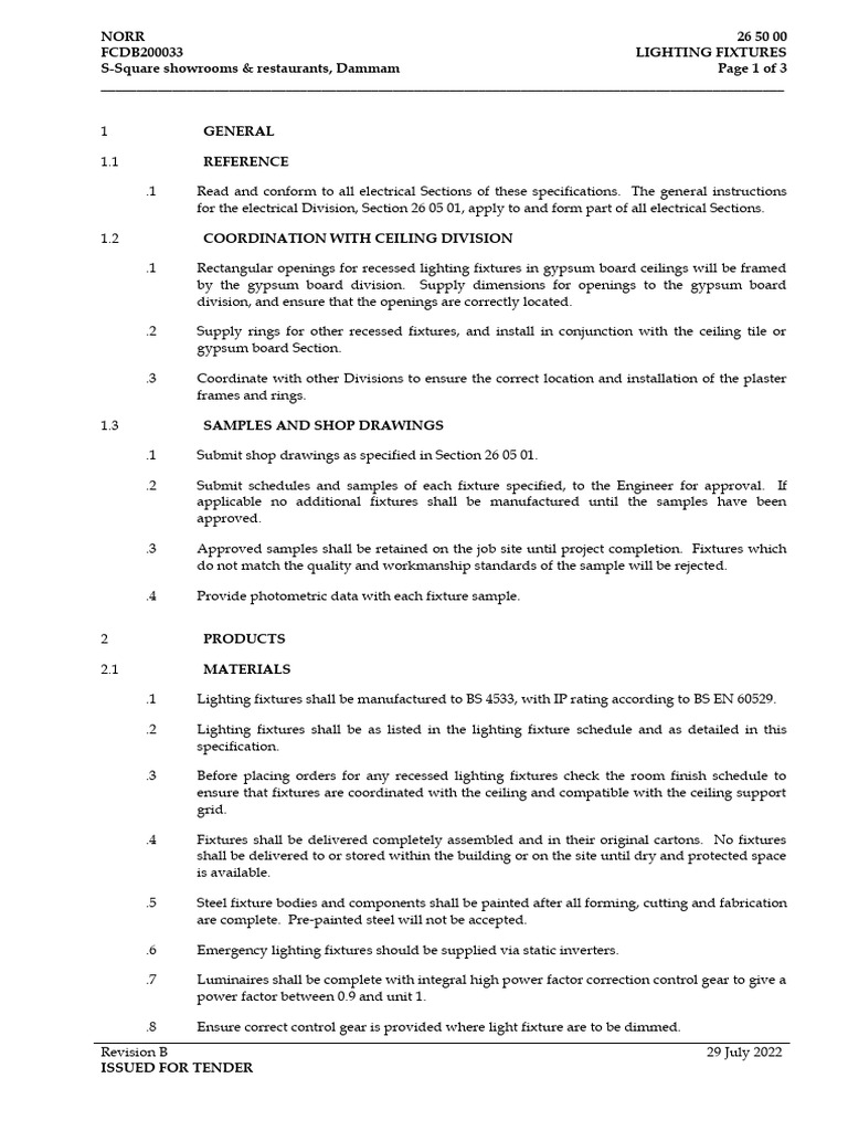 Lighting Fixtures Specification for Dammam | PDF | Lighting | Ceiling