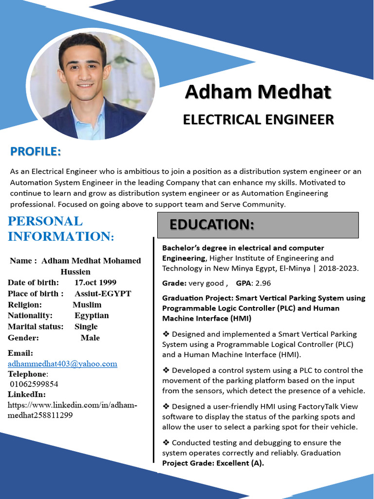 Adham Medhat Cv n | PDF | Programmable Logic Controller | User Interface