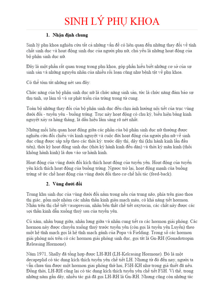 Sinh Lý PH Khoa | PDF