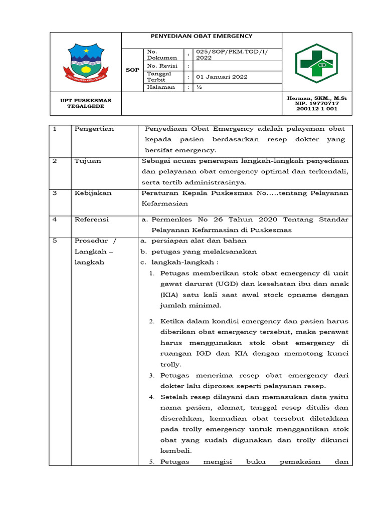 Sop Ketersediaan Obat Emergency | PDF