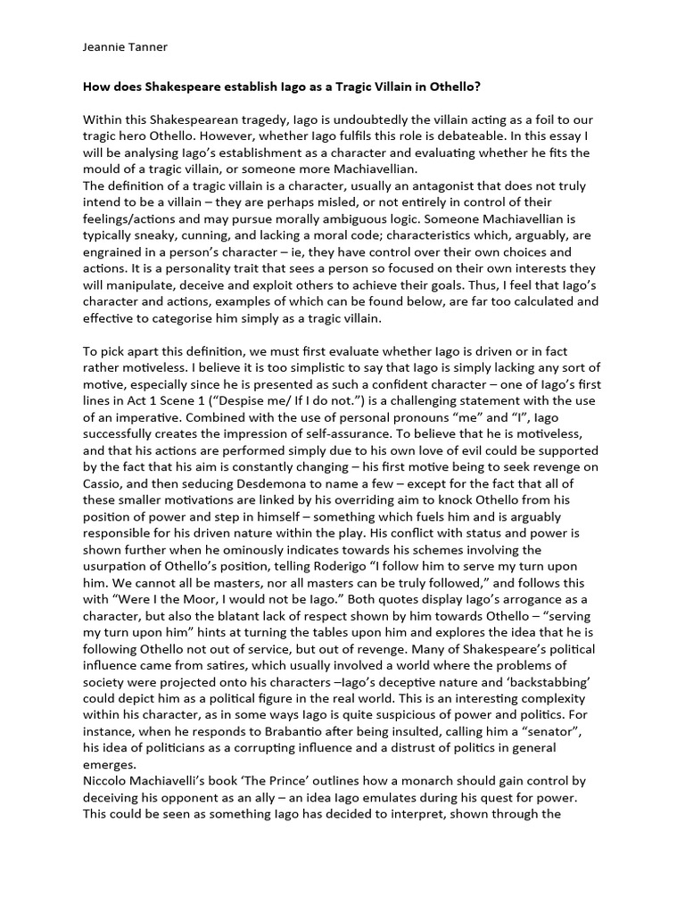 How Does Shakespeare Establish Iago As A Tragic Villain in Othello ...
