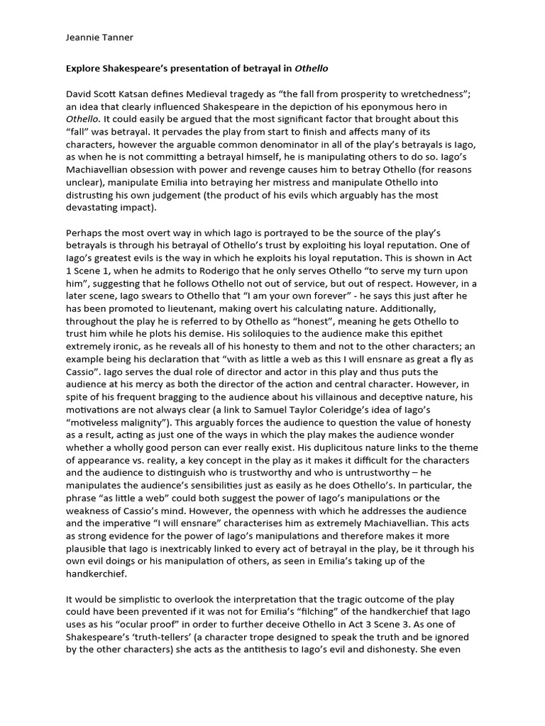 Othello Betrayal Portfolio Essay | Download Free PDF | Iago | Othello