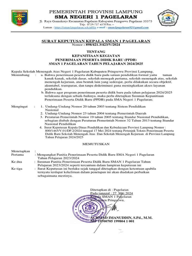 SK Panitia PPDB 2024-2025 | PDF