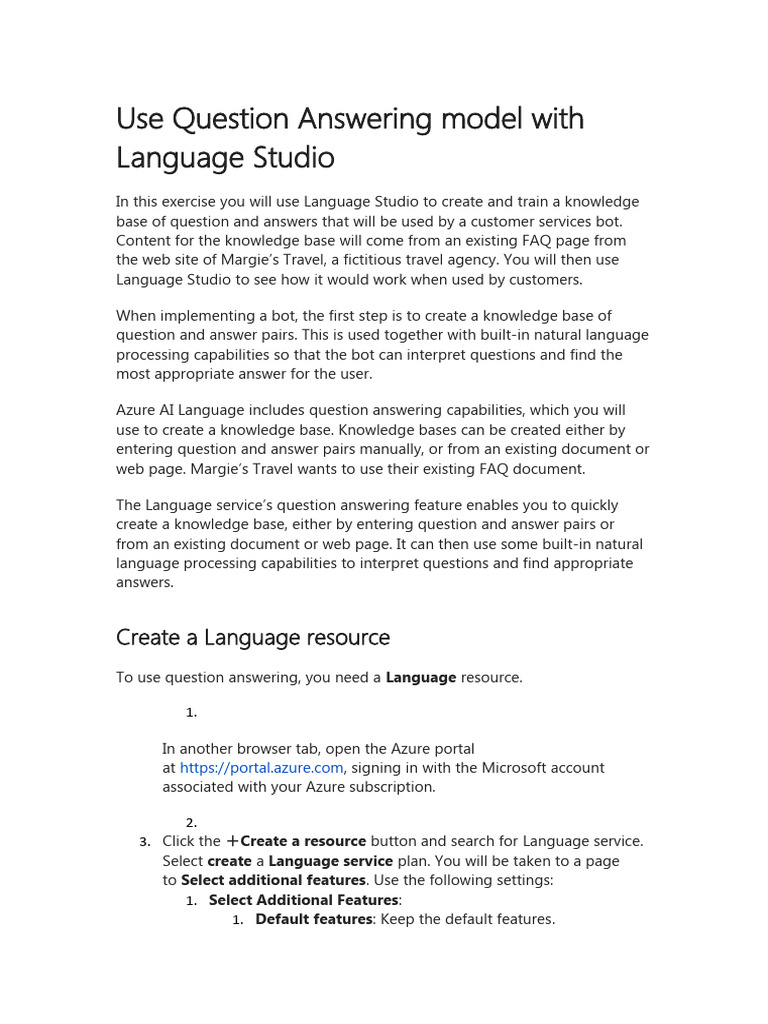 Use Question Answering Model With Language Studio | PDF | Microsoft ...