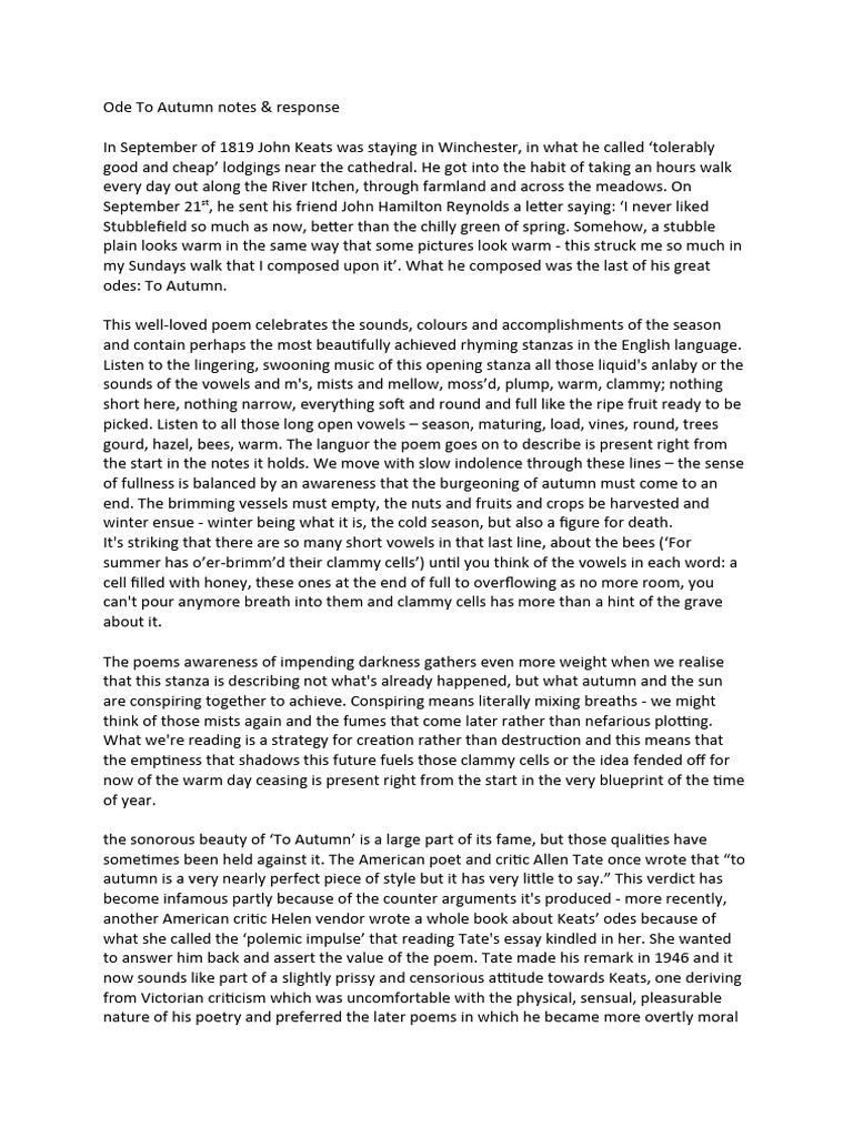 Ode To Autumn Notes | PDF | Poetry