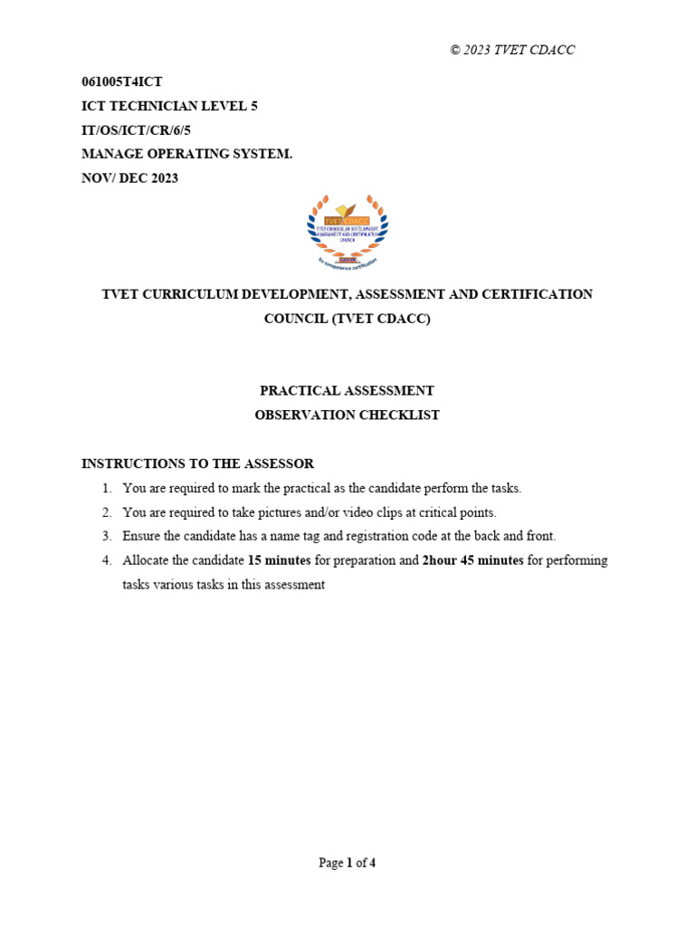 ICT Technician Observation Checklist Manage OS | PDF | Computer File | Antivirus Software