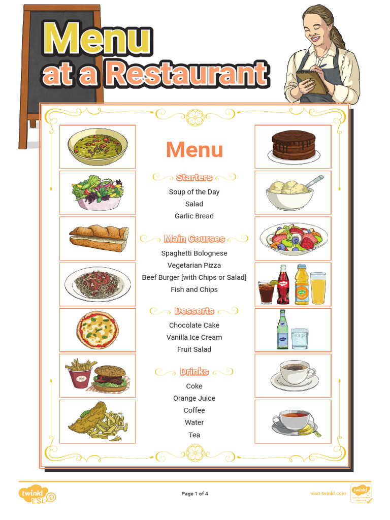 T 1693906705 Esl Reading Comprehension Menu Adults A1 - Ver - 2 | PDF ...