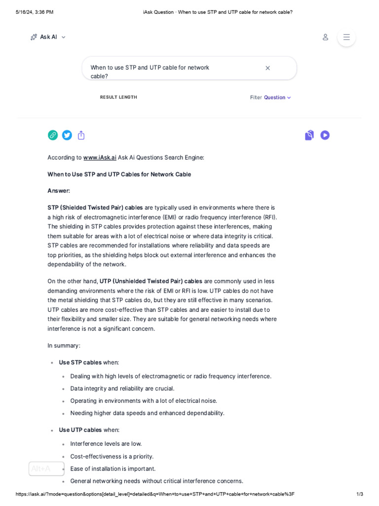 Iask Question When To Use STP and UTP Cable For Network Cable | PDF ...