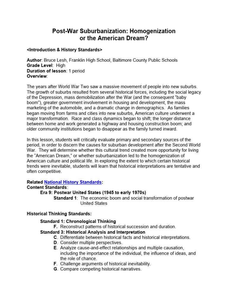 Post-War Suburbanization Homogenization (PrinterFriendly) | PDF ...
