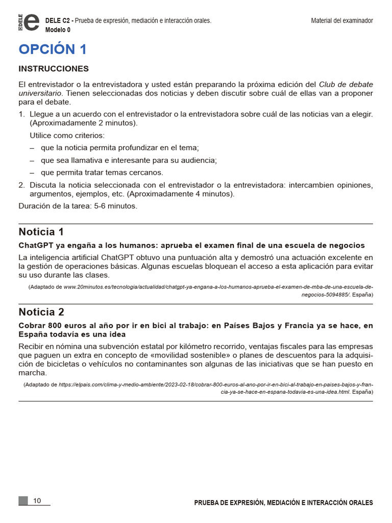 DELE C2: Prueba de Interacción Oral | PDF