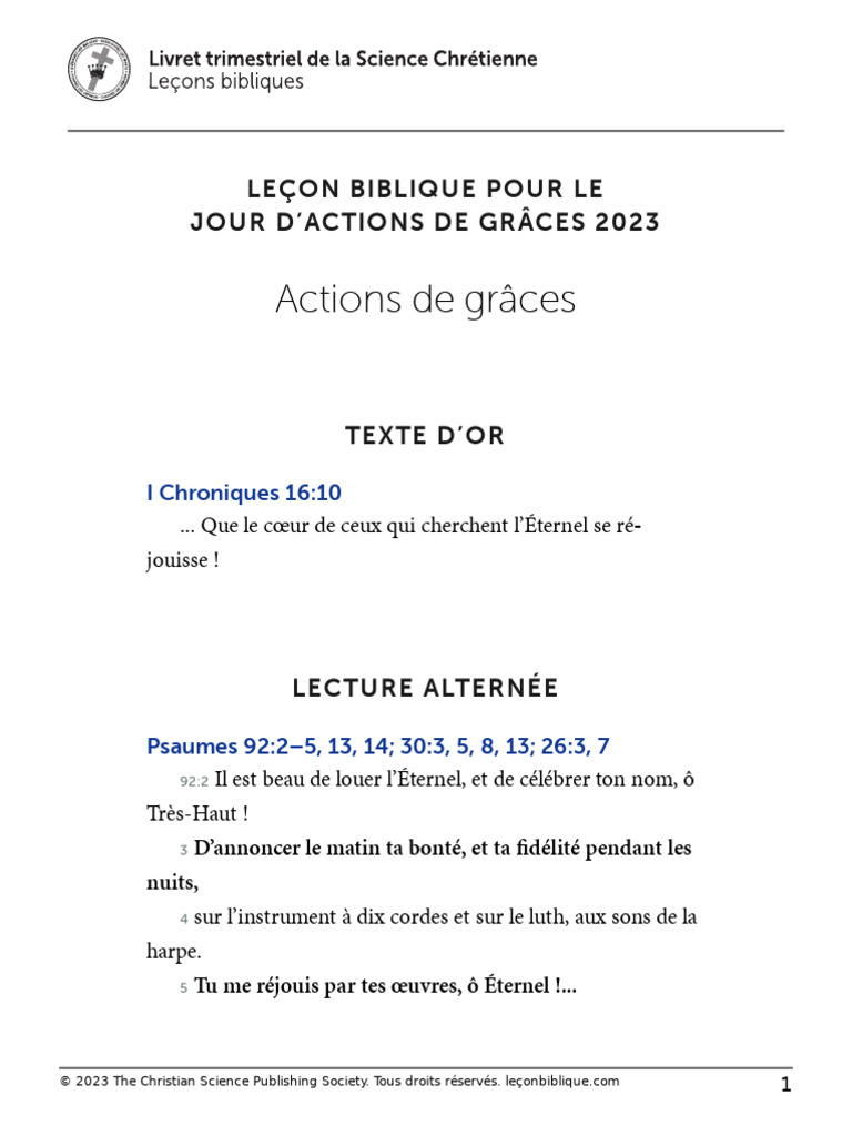 Leçon biblique : Actions de grâce 2023 | PDF | Dieu | Jésus