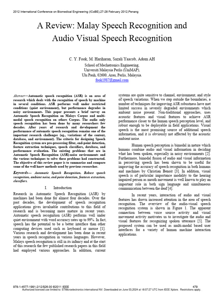 A Review Malay Speech Recognition and Audio Visual Speech Recognition | PDF | Speech Recognition ...