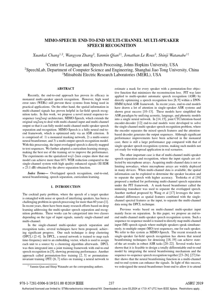 MIMO-Speech_End-to-End_Multi-Channel_Multi-Speaker_Speech_Recognition | PDF | Speech Recognition ...