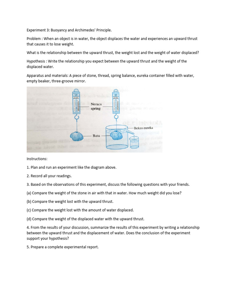 Practical 2 Archimedes, Principle and Bouyancy Force | PDF | Teaching ...
