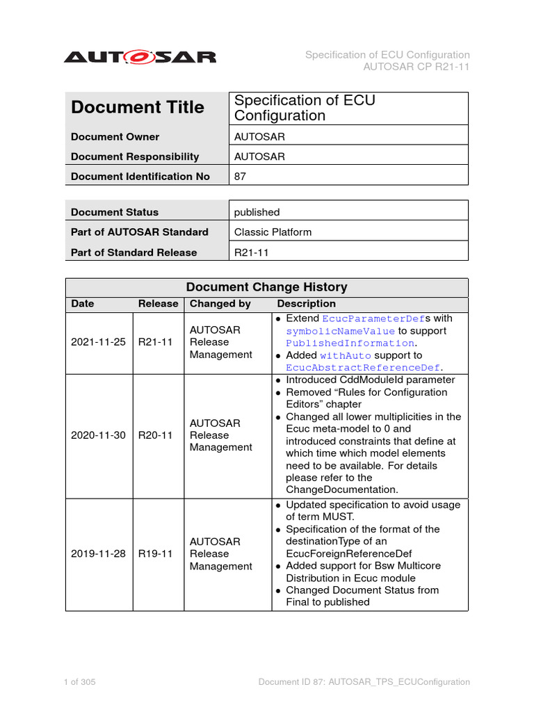 AUTOSAR TPS ECUConfiguration | Download Free PDF | Specification ...