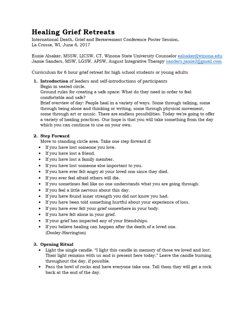 2017 DGB Handout Alsaker Grief Healing Retreats | PDF | Grief | Breathing
