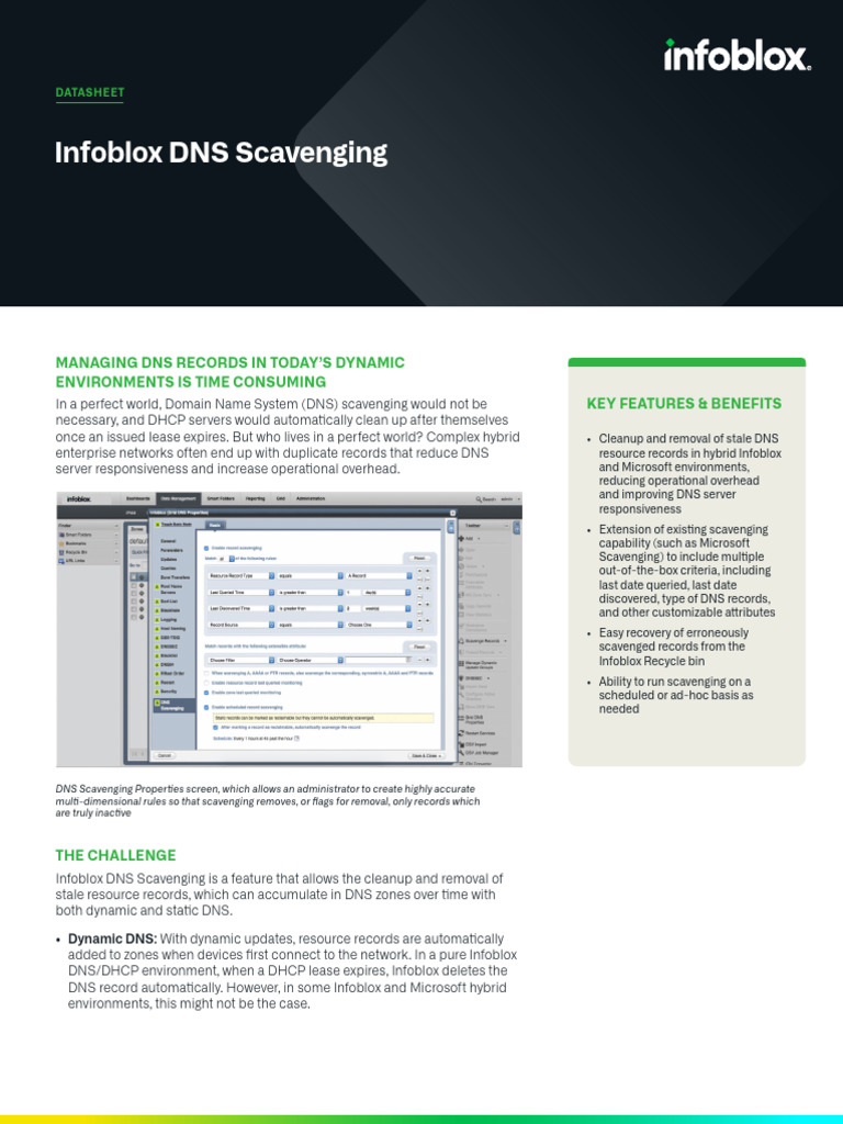 Infoblox Datasheet Infoblox DNS Scavenging | PDF | Domain Name System | Computing