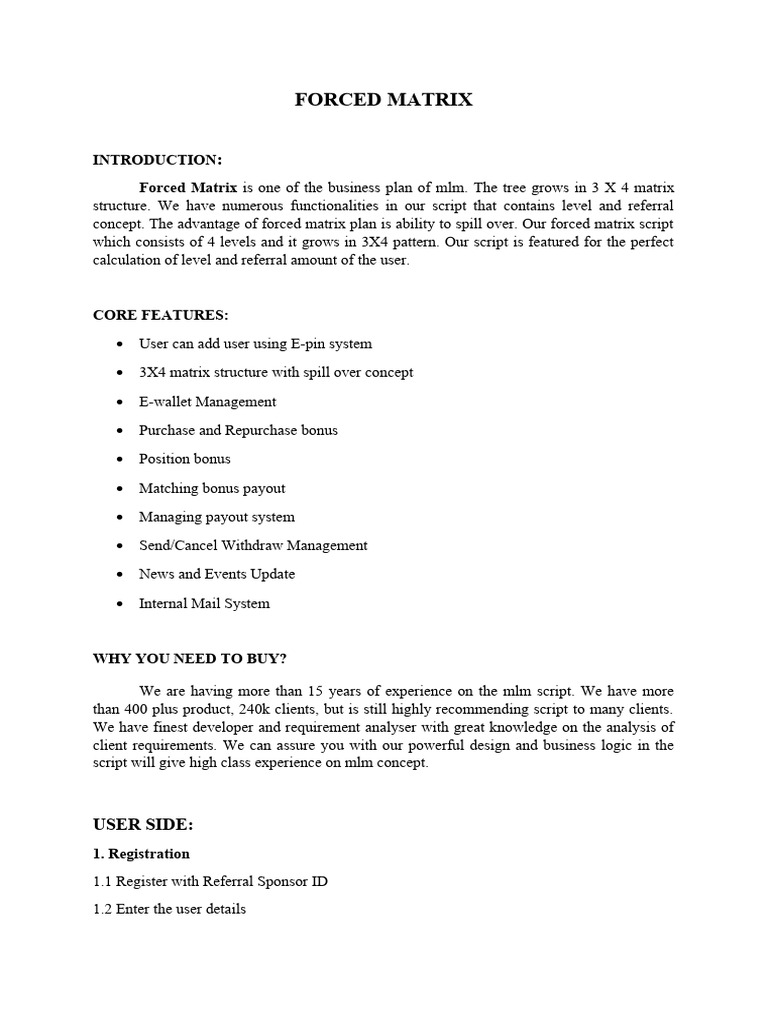 Forcedmatrix Plan Feature Document | Download Free PDF | Pay Pal | Computing