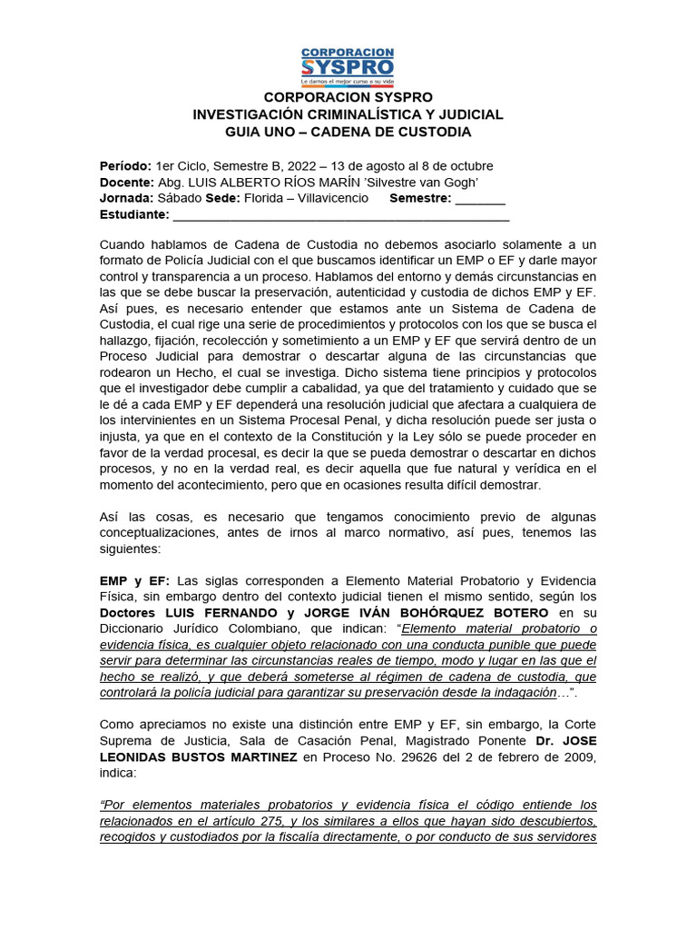 Guía 1. Cadena de Custodia | PDF | Policía | Queja