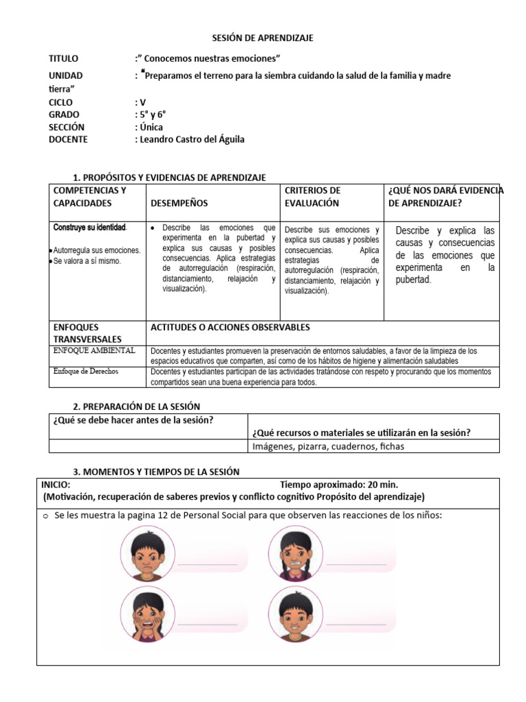 Sesión de Aprendizaje Nuestras Emociones | PDF | Las emociones | Aprendizaje