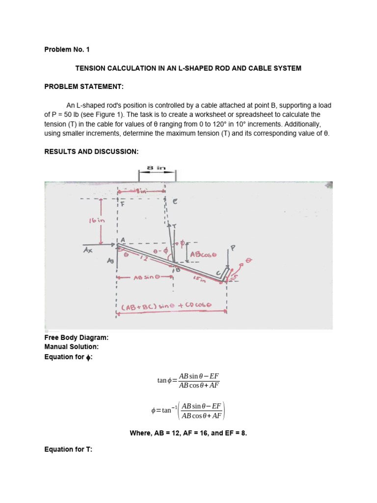 Problem No. 1 Tension Calculation in An L-Shaped Rod and Cable System Problem Statement | PDF ...