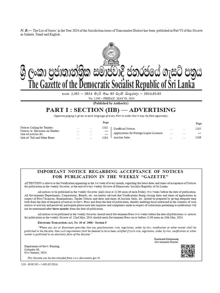 Gazette Notice Submission Deadlines | PDF | Taxes | Fee