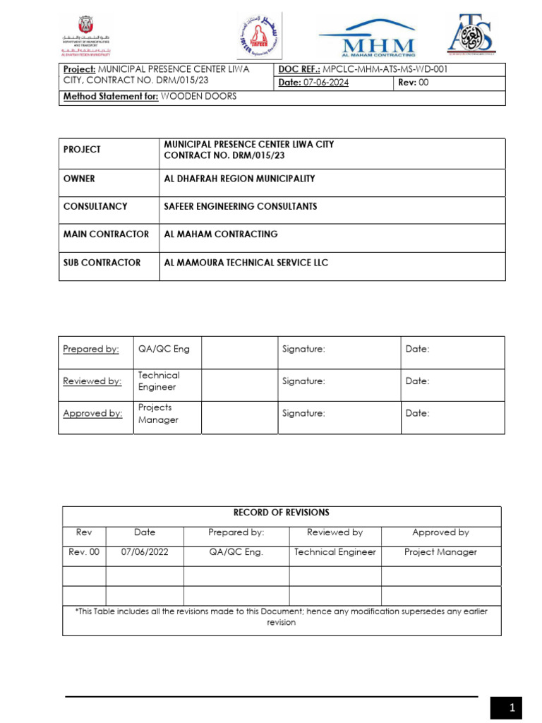 01. Method of Statement for Wooden Work | PDF | Door | Machining