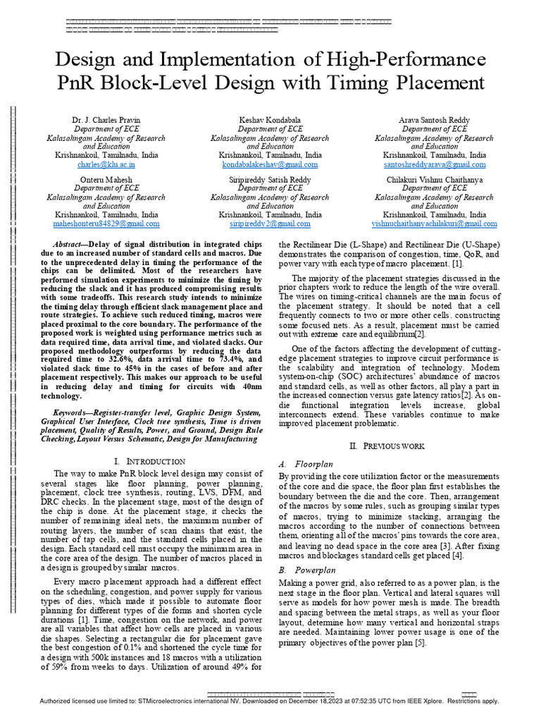Design and Implementation of High-Performance PNR Block-Level Design With Timing Placement ...