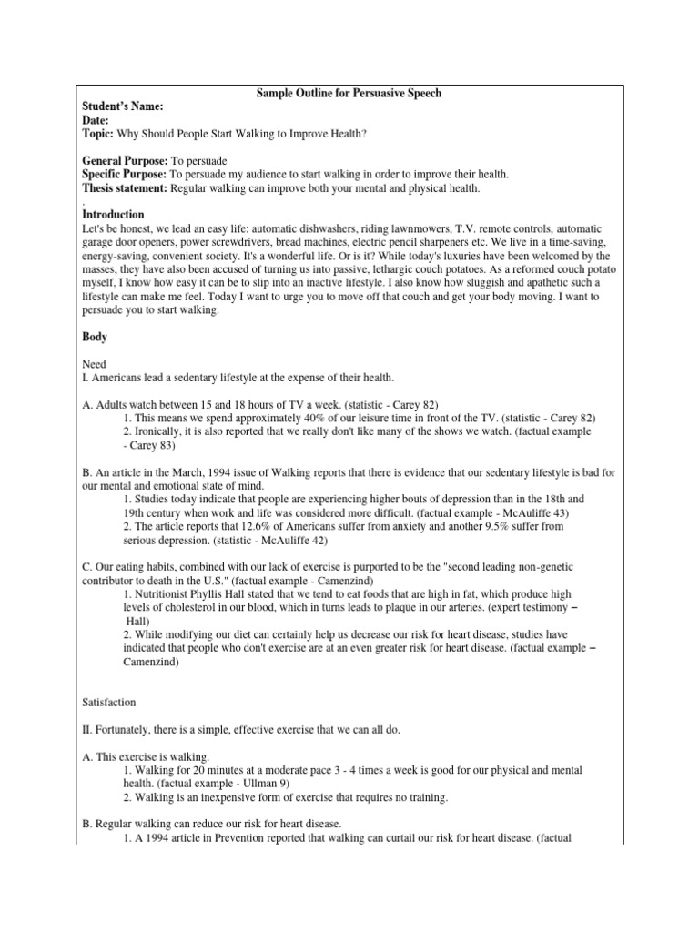 Sample Outline For Persuasive Speech | PDF | Coronary Artery Disease | Fat