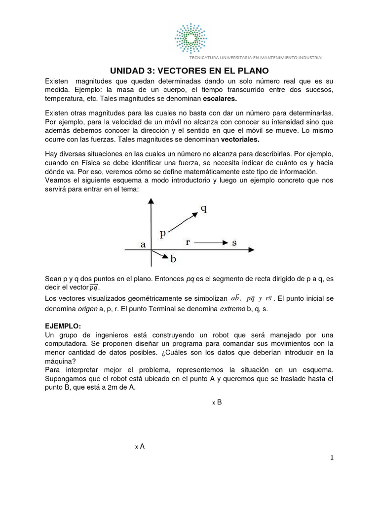 UNIDAD 3 VECTORES EN EL PLANO | PDF | Vector Euclidiano | Escalar (Matemáticas)