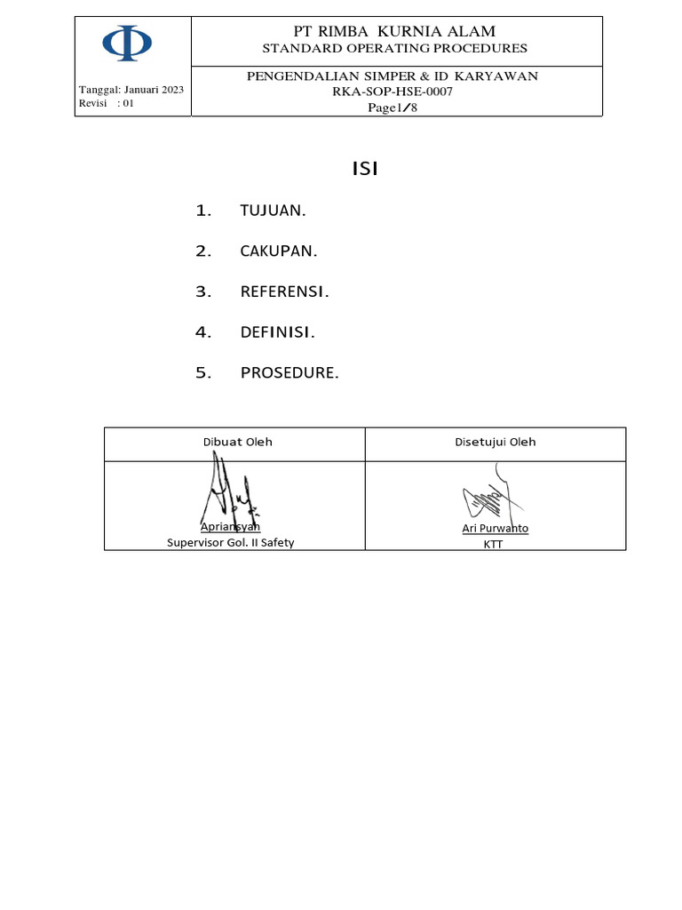 (Sop-Sft-Rka-11) Pengendalian Simper & Id Karyawan - Rev1 | PDF