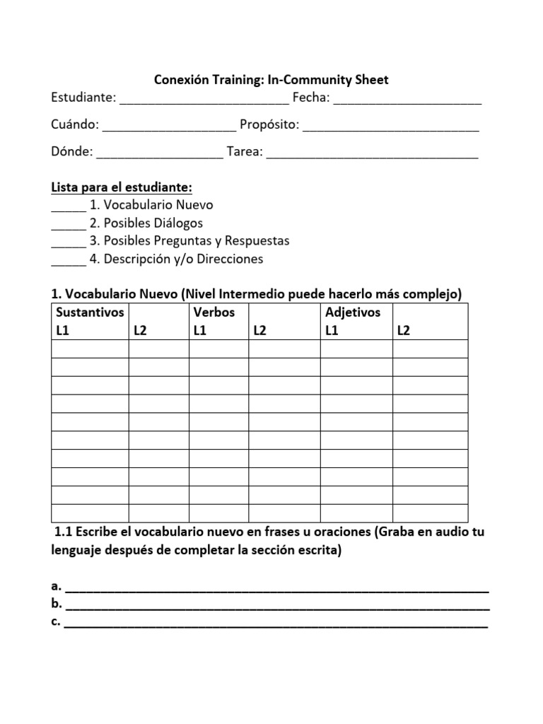 Microsoft Word - 2. Language Preparation Sheet-Hoja en Comunidad | PDF