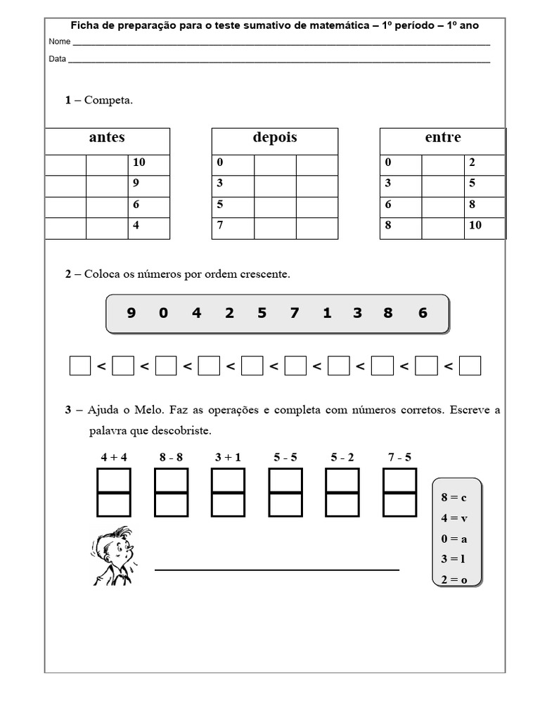 ficha de preparação para o teste sumativo de matematica -a1º periodo ...