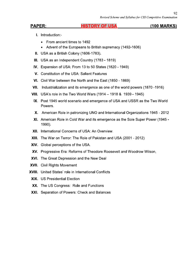 History of USA (Syllabus) | PDF