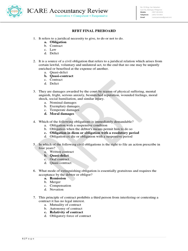 Icare 08 RFBT Final PB and Answer Key | PDF | Preferred Stock | Corporations