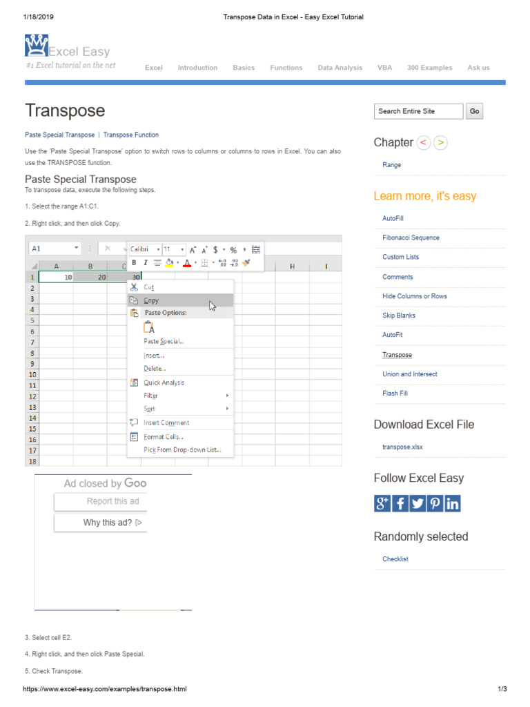 8transpose Data In Excel Easy Excel Tutorial Pdf Microsoft Excel Computer Science