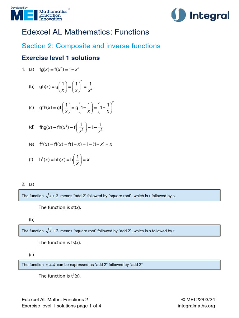Edexcel AL Maths: Functions Solutions | PDF | Mathematical Analysis ...