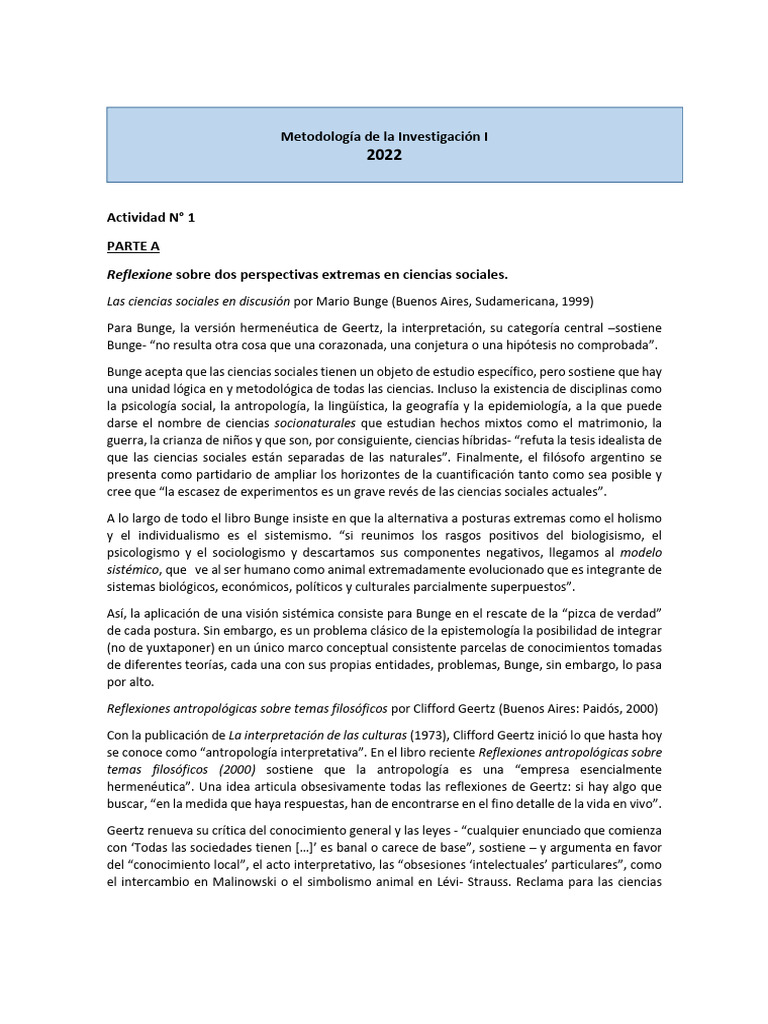 Clase 1 Actividades 2022 | PDF | Ciencias Sociales | Antropología