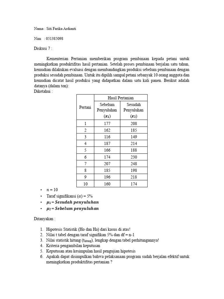 Diskusi 7 Pengantar Statistik Sosial | PDF
