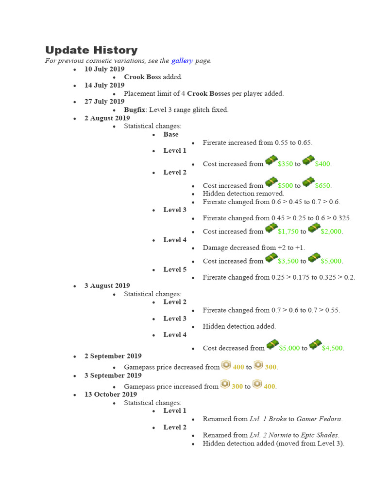 Crook Boss Update History | PDF