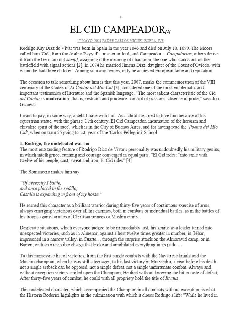 EL CID CAMPEADOR - Fr. Buela. - ENGLISH | PDF