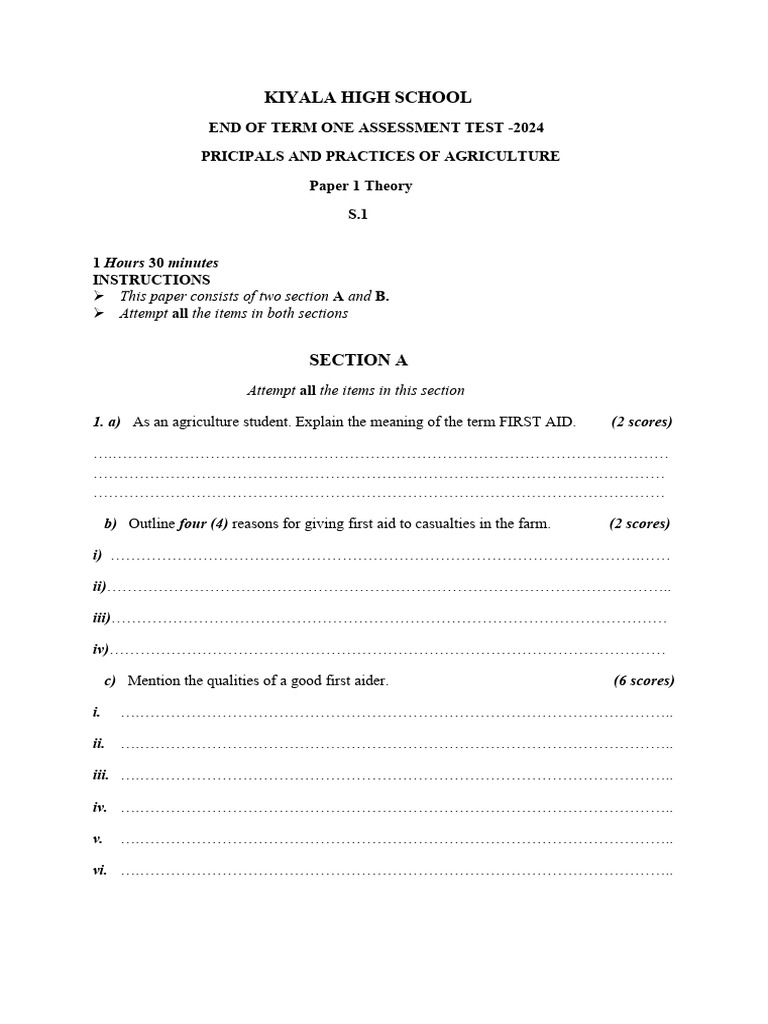 Agric S.1 Exams | PDF