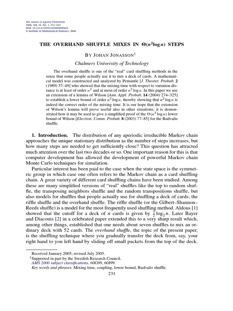 The Overhand Shuffle Mixes in N2logn | PDF | Eigenvalues And ...