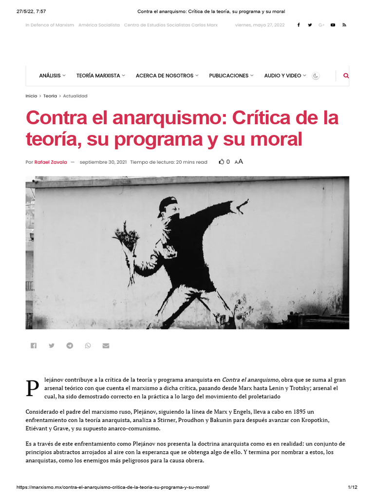 Contra El Anarquismo - Crítica de La Teoría, Su Programa y Su Moral ...
