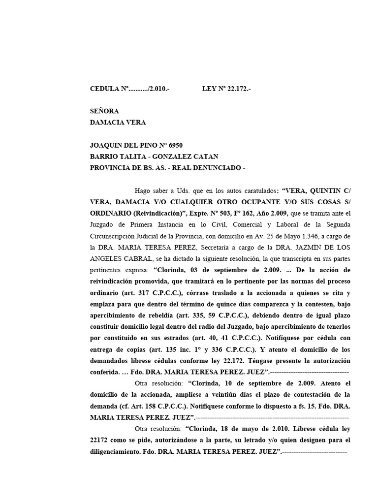 Cedula Ley Vera | PDF | Gobierno | Ley común