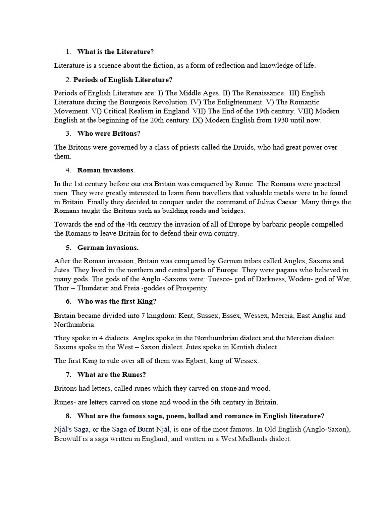 English Literature | PDF | Anglo Saxons | Wessex