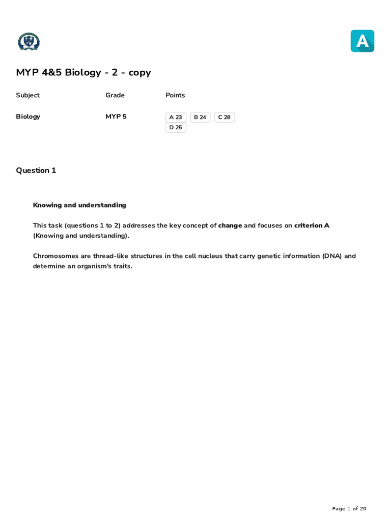 MYP 4 - 5 Biology - 2 | PDF | Mutation | Genetics