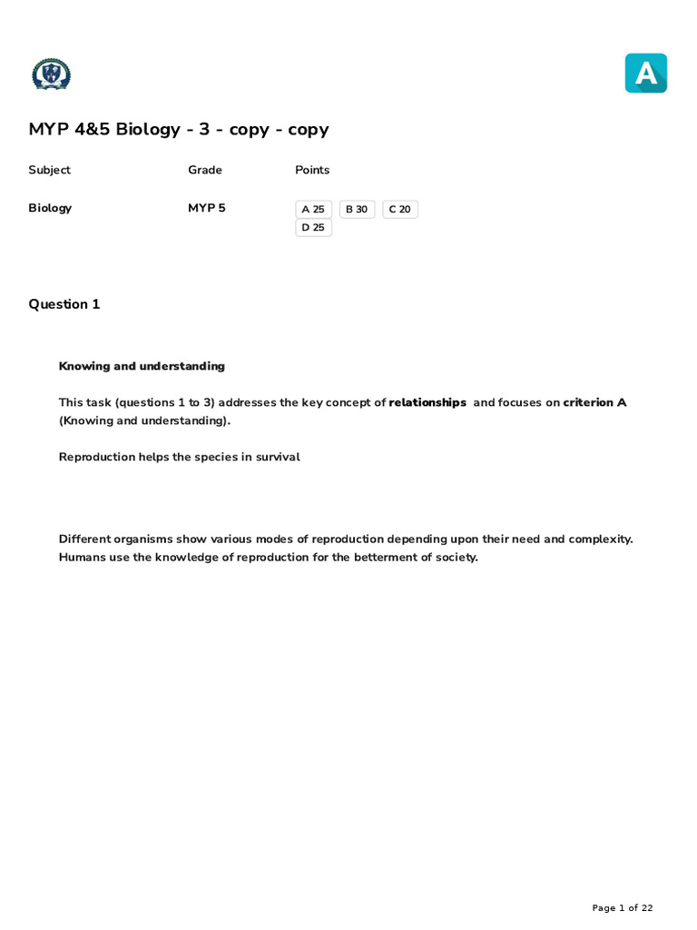 MYP 4_5 Biology - 3 | PDF | Reproduction | Brain
